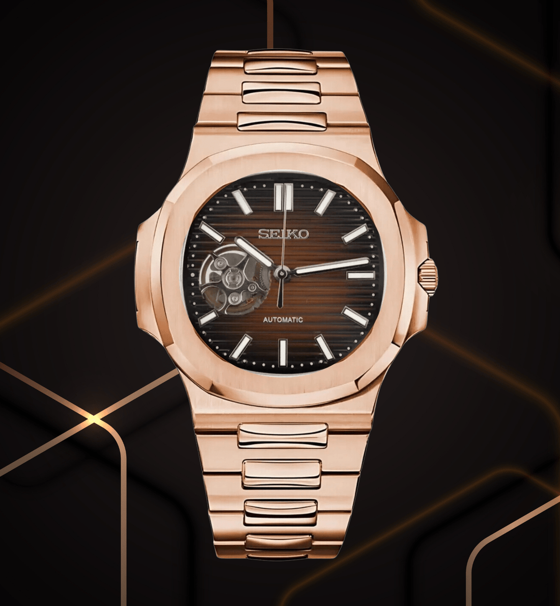 Seiko Mod Nautilus (Open Heart) Rose Gold – NeoLux Watch & Co